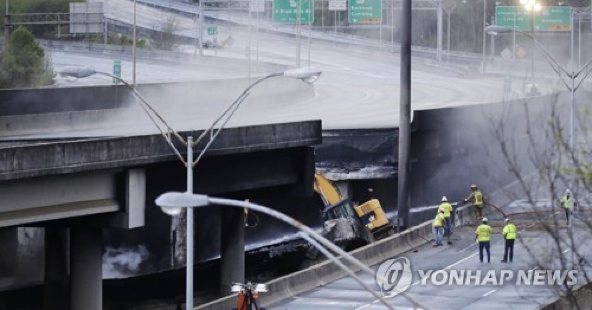 APTOPIX Overpass Collapse Fire