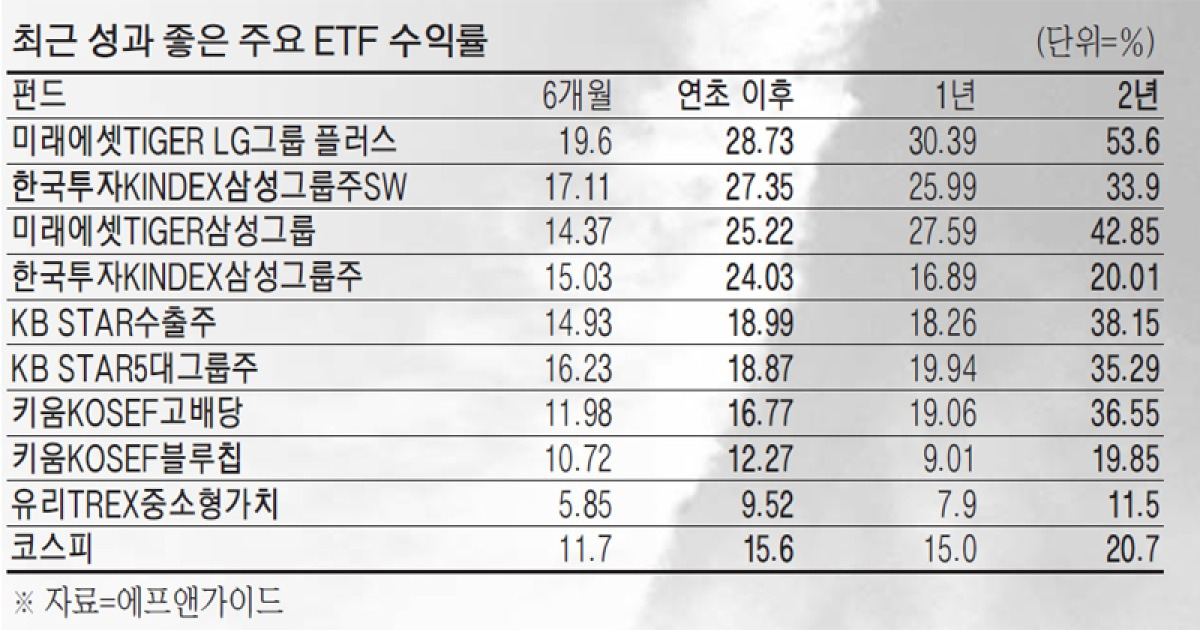 삼성·LG그룹 ETF '대박'..코스피 2배 수익냈다