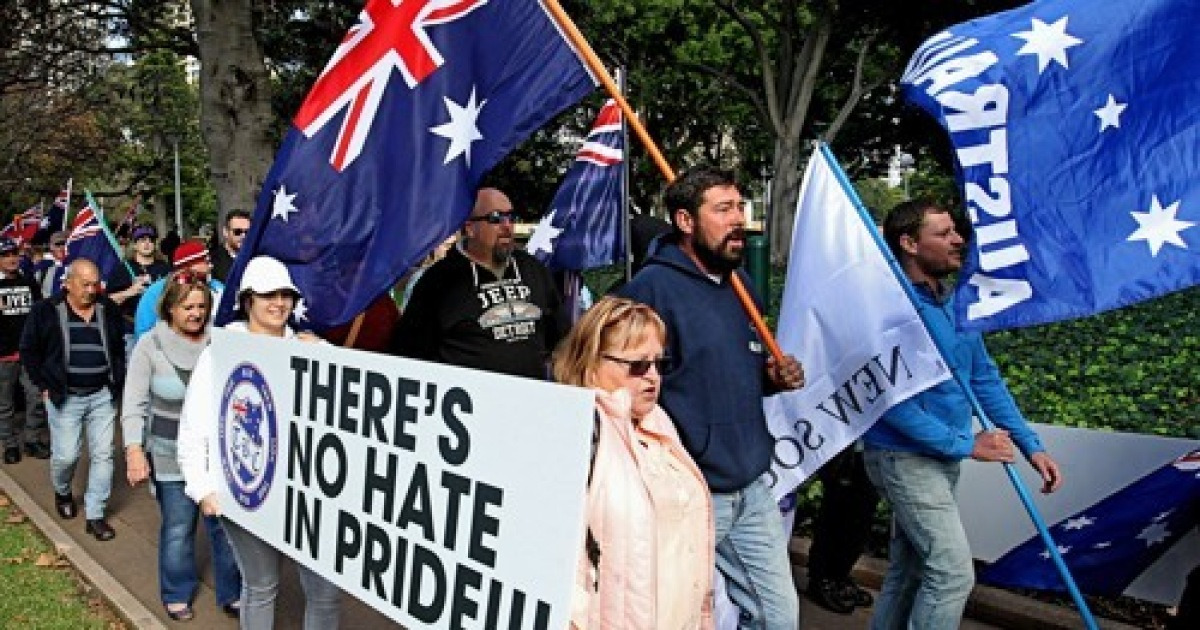 AUSTRALIA PROTEST TRUE BLUE CREW AUSSIE PRIDE MARCH