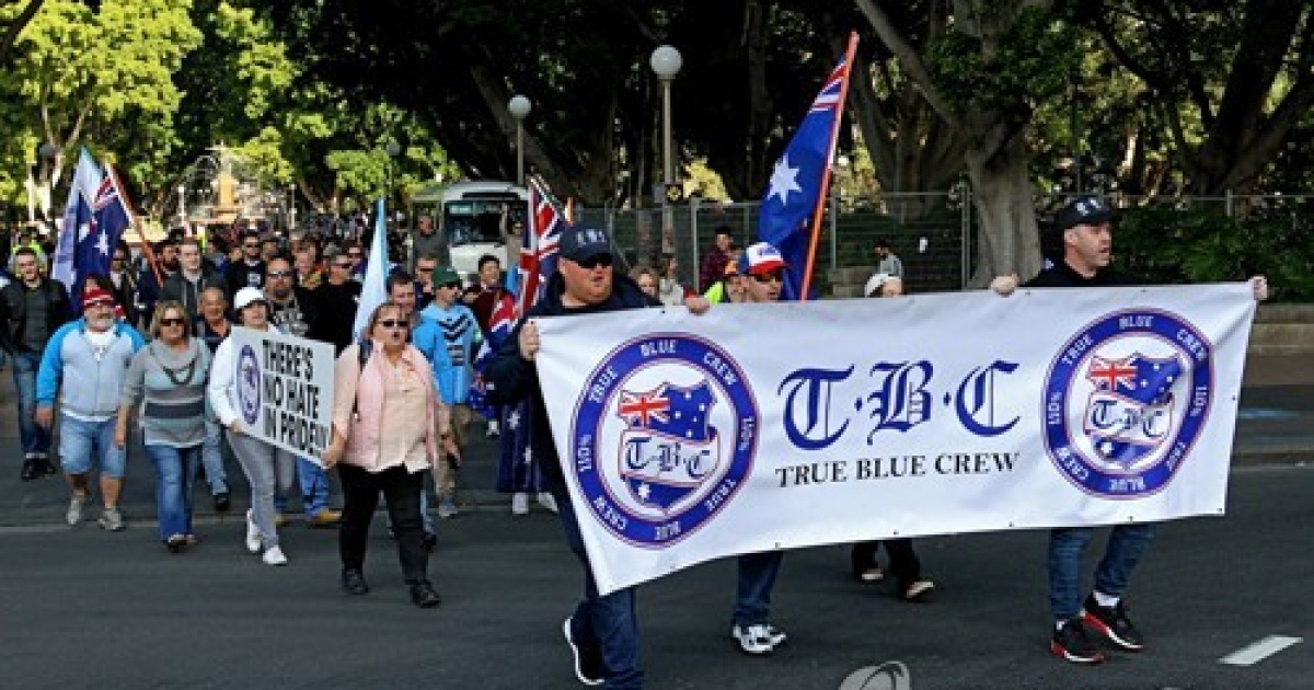 AUSTRALIA PROTEST TRUE BLUE CREW AUSSIE PRIDE MARCH