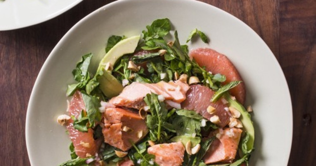 Food Column ATK Salmon Avocado Grapefruit and Watercress Salad