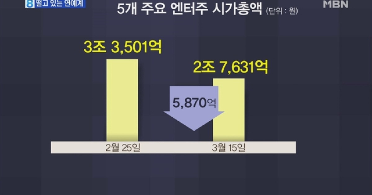 떨고 있는 연예인들 대형기획사 시총 6천억 원 증발