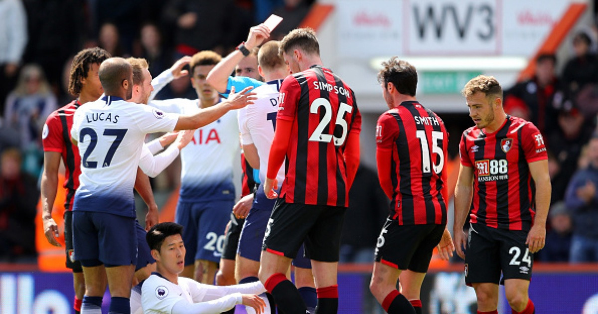 [EPL 37R] 'SON-포이스 퇴장' 토트넘, 본머스 원정서 0-1 충격패.. UCL행 경고등