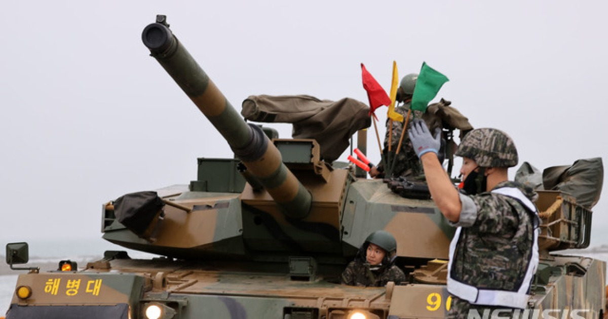 해병대 연평부대, K9 자주포와 K1E1 전차 기동해 서북도서 순환훈련
