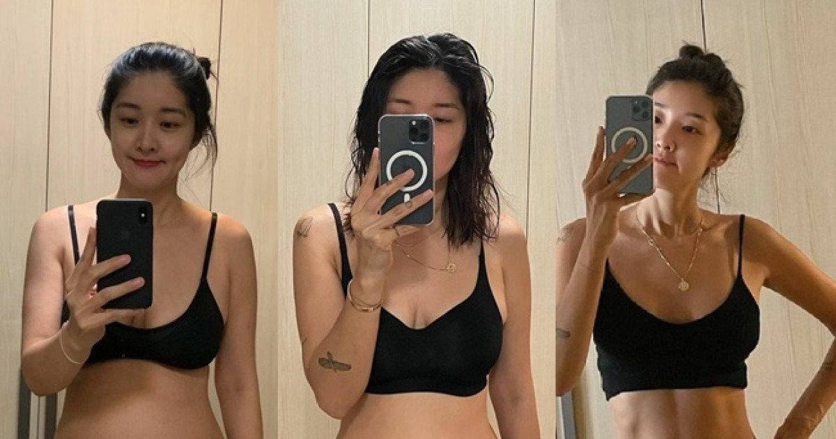 75kg→52kg 김빈우, 뱃살 실종된 명품 복근 '자기관리 甲 비포 애프터'