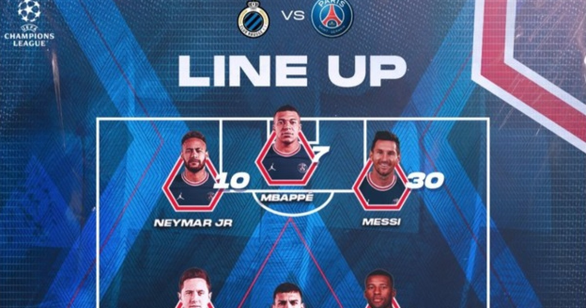 [UCL 라인업] 떴다! MNM 총출동..PSG, 브뤼헤전서 모두 내보낸다