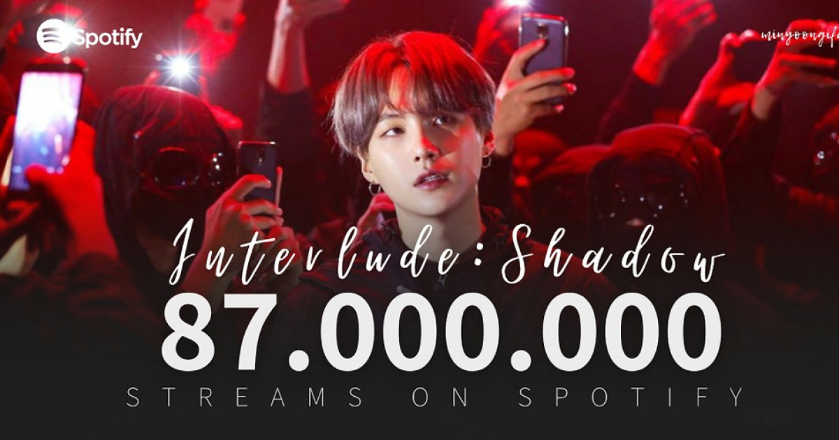 방탄소년단 슈가 'Interlude : Shadow' 스포티파이 8700만 돌파
