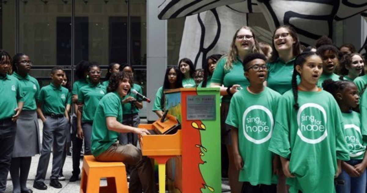 The Sing for Hope Pianos Launch at 28 Liberty in NYC