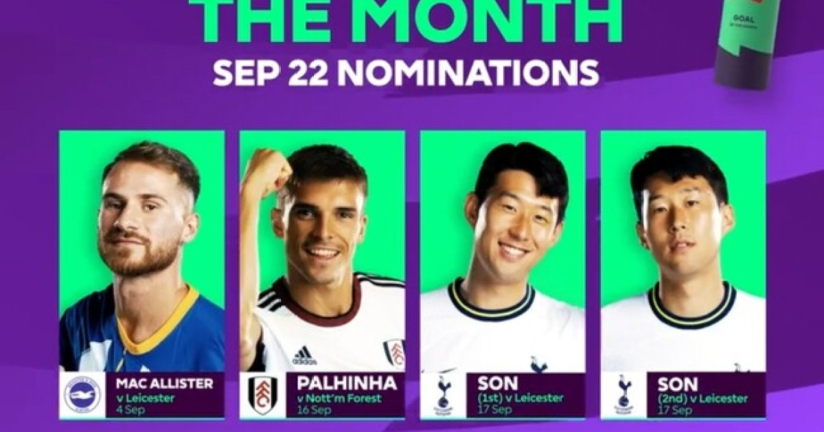 [오피셜] EPL 9월 이달의 골 후보 선정..'SON 무려 2골 포함'