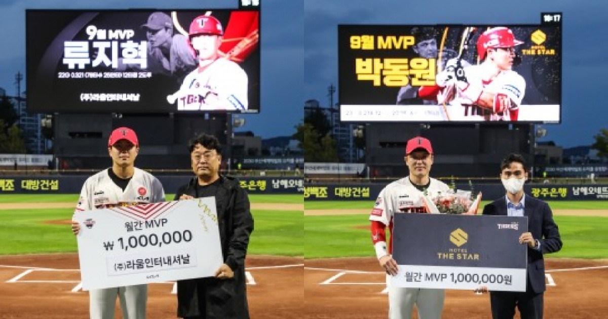 내야수 류지혁과 포수 박동원, KIA 타이거즈 후원업체 선정 '9월 MVP'에 선정돼