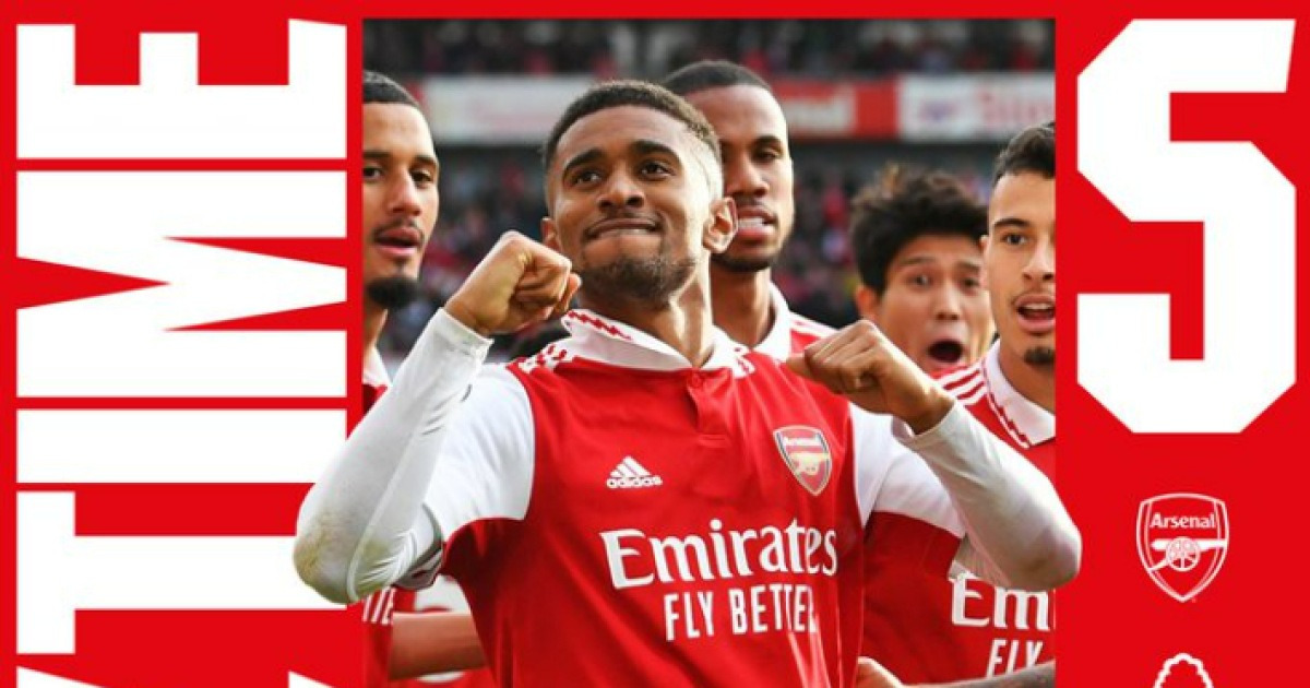 '5골 대폭발' 아스널, 노팅엄 포리스트 완파 'EPL 1위 등극'