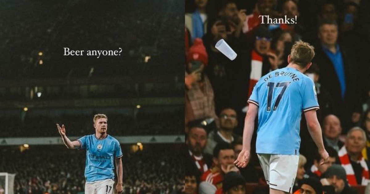 "맥주 있는 사람?"...KDB, '1골 1도움' 맹활약 뒤 '비매너' 홈 관중에게도 '한 방'