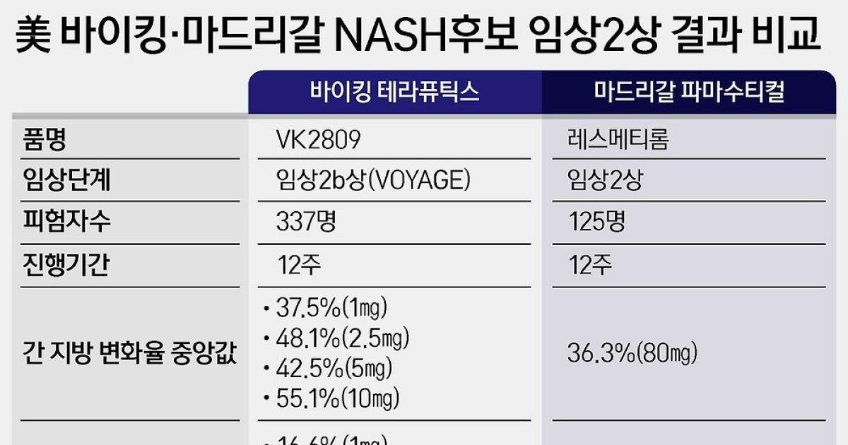 美 바이킹 "비알코올성지방간염 치료제 'VK2809' 임상2상 성공"
