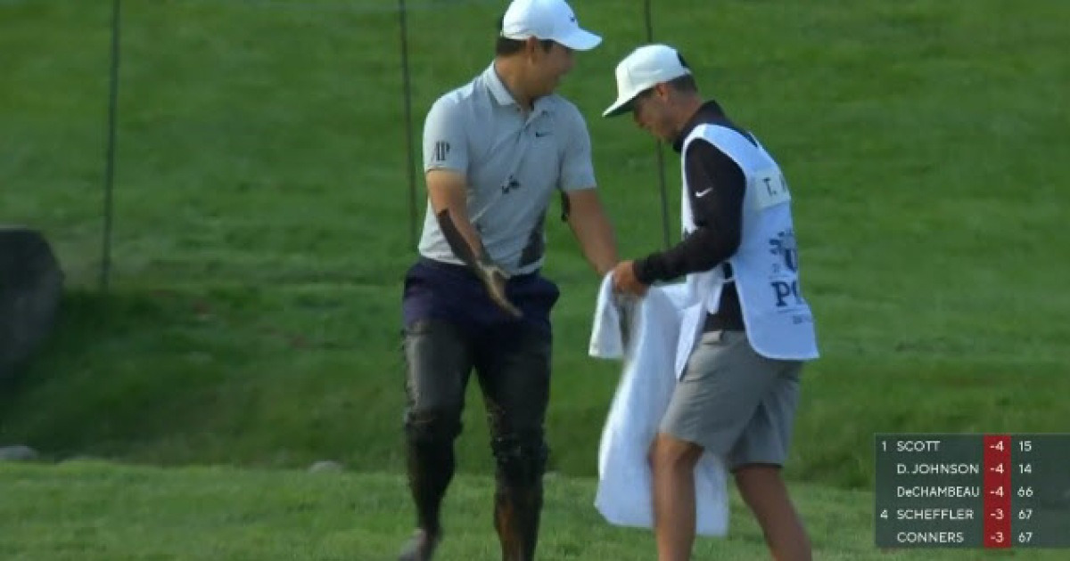 ‘1타라도 지키기 위해’…김주형, PGA 챔피언십 1R서 ‘진흙 범벅’