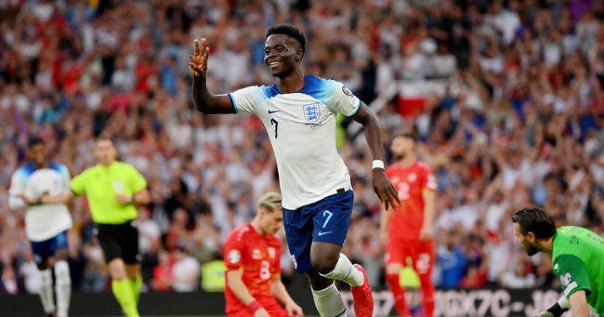 '사카 해트트릭+케인 2G 1AS' 7골 대폭발 잉글랜드, 북마케도니아 7-0 격파...4연승으로 조 1위