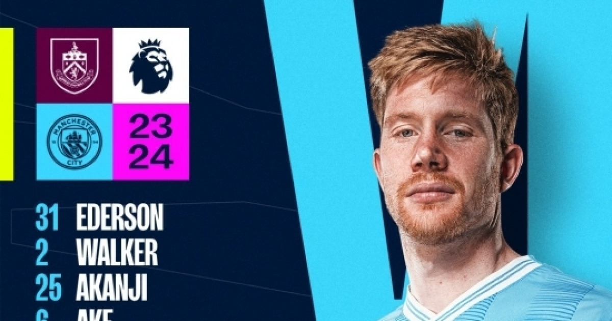 ‘디펜딩 챔피언’ 맨시티, 더 브라위너-홀란드 앞세워 ‘승격팀’ 번리 잡는다…개막전 선발 라인업 발표 [EPL]