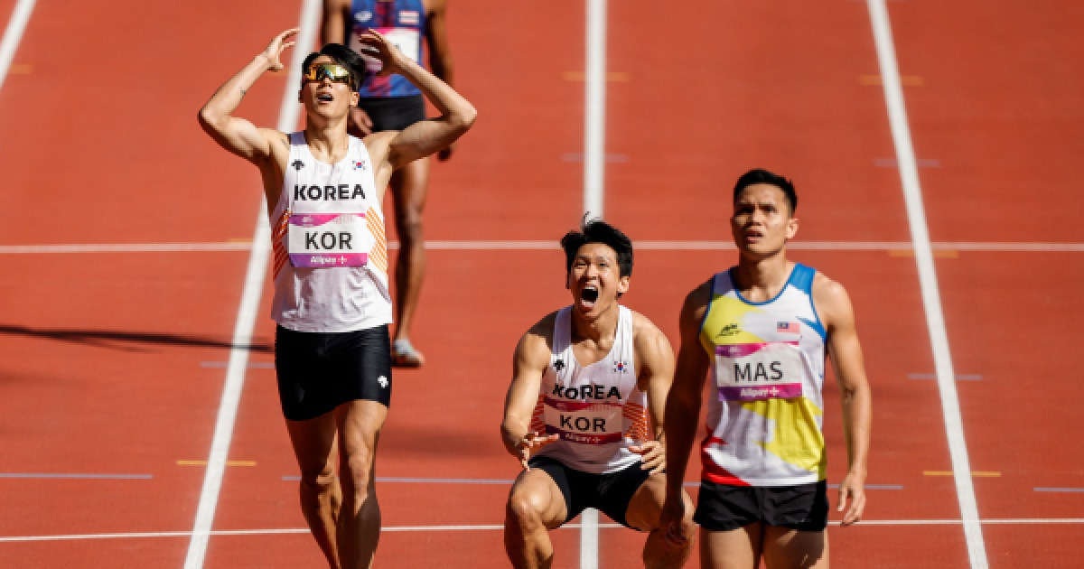 [MD항저우] '37년 만에 동메달' 한국 남자 400m 계주, 38초74로 '한국 신기록' 타이