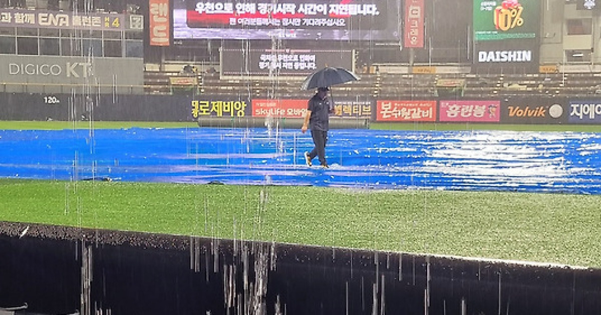 [포토]‘KT-KIA DH2차전 가을비에 지연