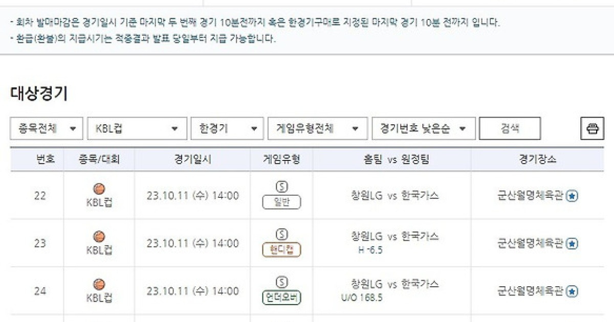 프로토 승부식 119회차, 2023 KBL컵 대상 한경기구매 게임 발매[토토투데이]