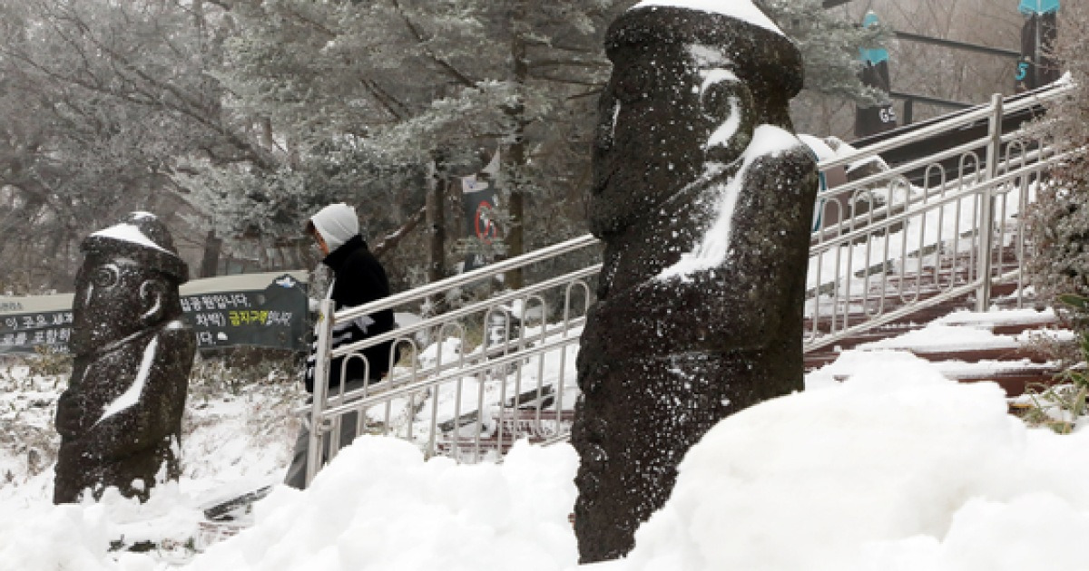 4 inches of snow arrive at Jeju's Mount Halla
