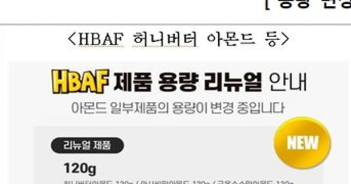 "바프(HBAF)아몬드·호올스 등 '슈링크플레이션'으로 꼼수 인상"