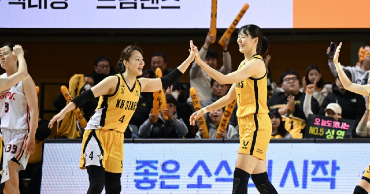 '박지수 더블더블+강이슬 3점 4방 폭발' KB, BNK 제압…1위 우리은행 1G 차 추격