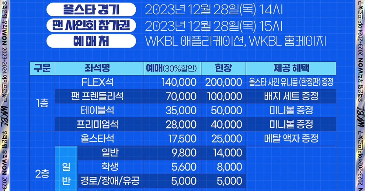 WKBL 올스타 페스티벌 티켓 예매, 28일 오후 2시 오픈