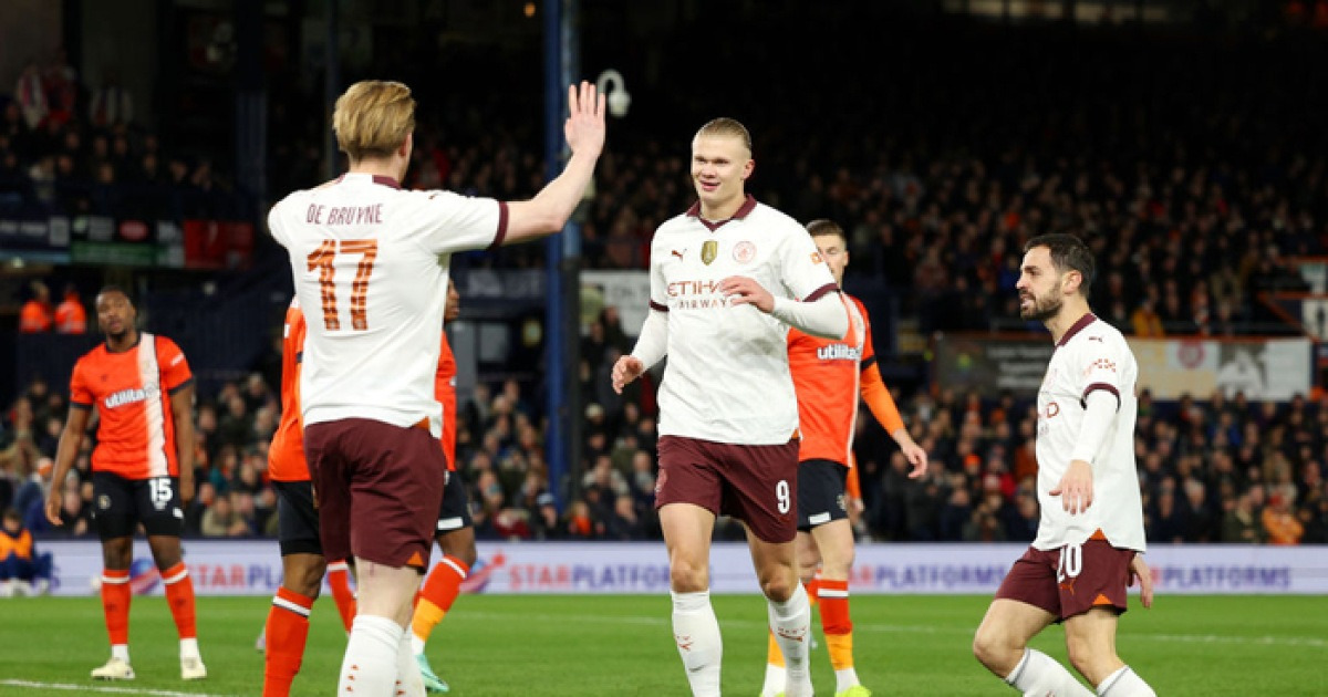 ‘괴물 홀란 5골+KDB 4도움 대폭발!’ 맨시티, 루턴 원정서 화력 쇼 펼치며 6-2 대승→FA컵 8강 진출