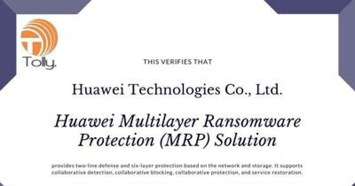 [PRNewswire] Huawei MRP Solution Becomes the First to Get Tolly-certified