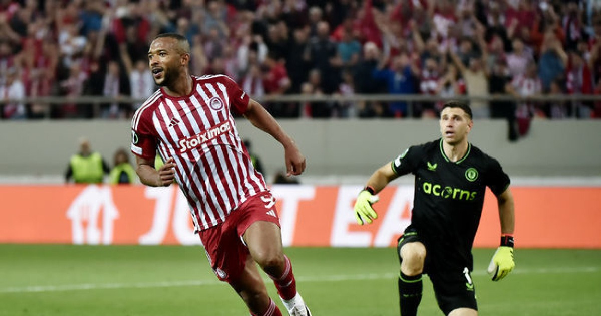 '빌라 너마저' PL 유럽대항전 전멸...올림피아코스에 합계 2-6 완패→UECL 결승행 좌절
