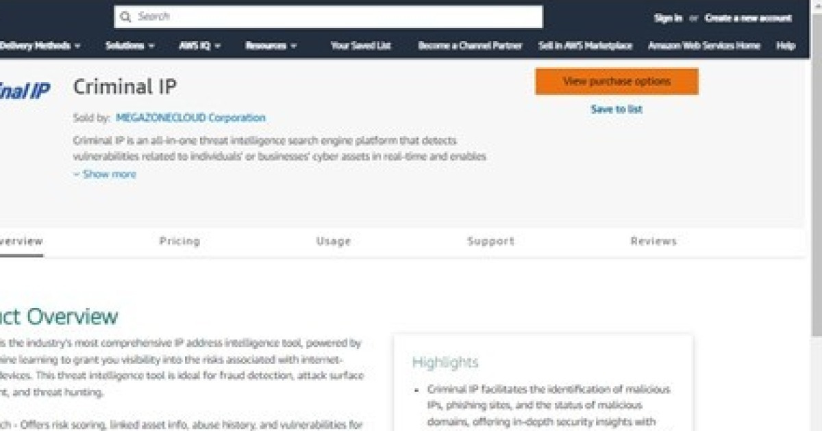 에이아이스페라 CTI 검색엔진 '크리미널 IP'…AWS 마켓플레이스 입점
