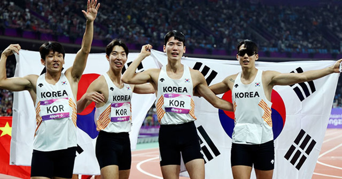 남자 계주 400m 대표팀, 10년 만에 한국 신기록…38초68