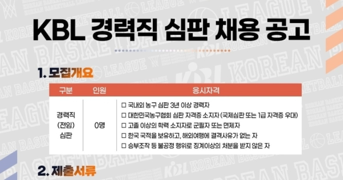 KBL, 12일까지 경력직 심판 공개모집
