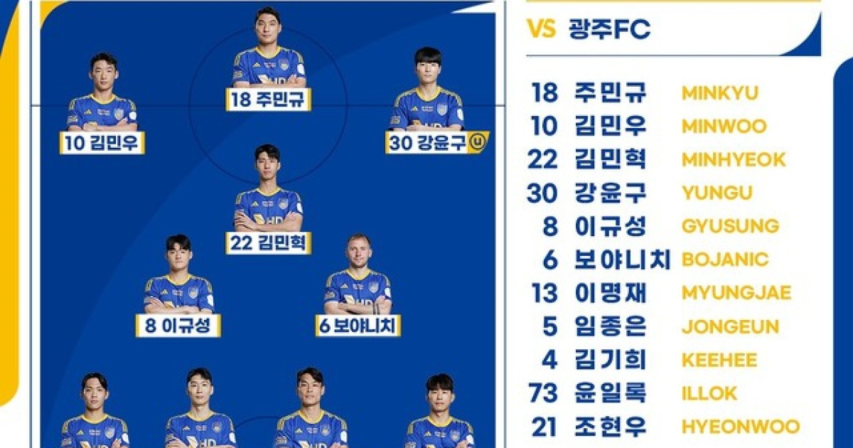 [b11 현장] 울산-광주 스타팅 발표… '국가대표 MF' 정우영 곧장 대기명단 포함