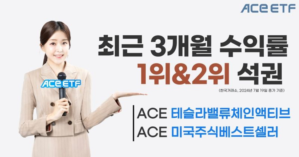 “땡큐 테슬라” 한투운용 ACE ETF 2종, 최근 3개월 수익률 1·2위 석권