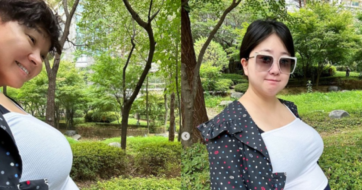 '박수홍♥' 김다예, 임신 후 25kg 쪘다더니..만삭 D라인 "솟아나다!"[★SHOT!]