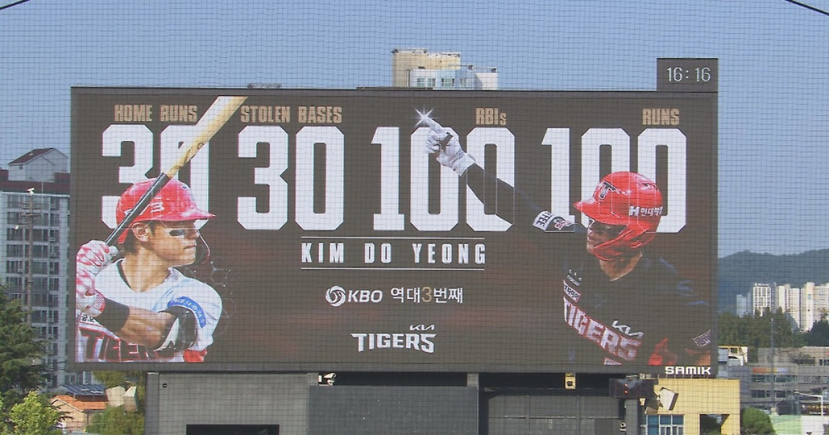 김도영, KBO 3번째 '3할·30홈런·30도루·100타점·100득점'