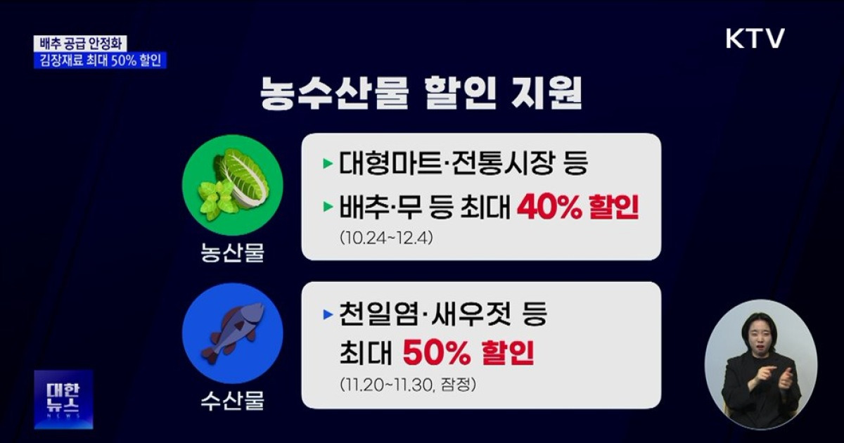 김장철 배추 공급 문제없어···김장재료 최대 50 할인 [정책현장 ]