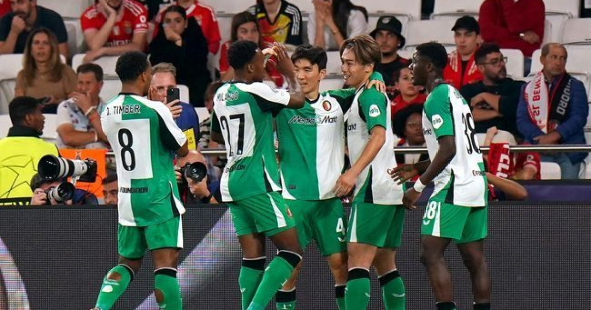 황인범, 공식전 7G 연속 풀타임.. 페예노르트, 벤피카 꺾고 'UCL 2연승'