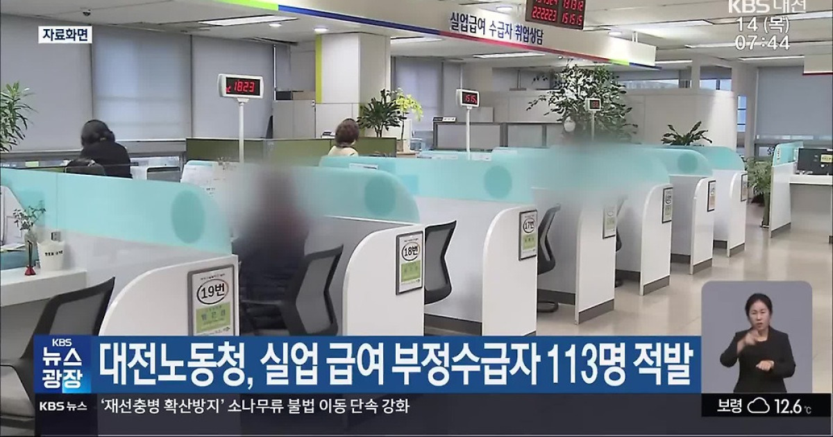 대전노동청, 실업 급여 부정수급자 113명 적발