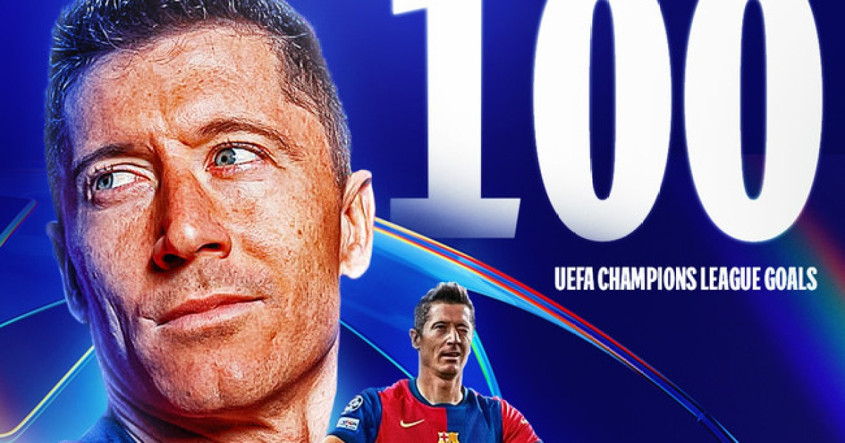 '메날두 없으면 내가 왕' 레반도프스키, 역사 썼다! 역대 3번째 UCL 100호 골 달성