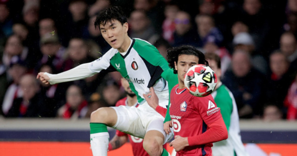 [UCL 리뷰] '황인범 45분' 페예노르트, 릴에 1-6 대패…PO서 16강 진출 여부 결정