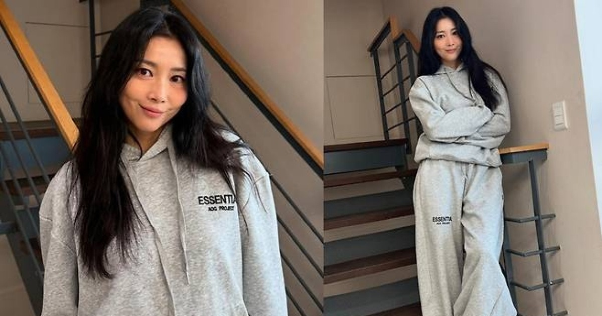 오윤아, 아무리 169cm라지만..츄리닝 입고 이기적인 모델 핏 후디 조거팬츠 셋업룩