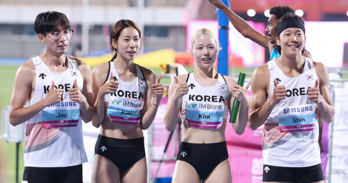 [포토] 주승균-김서윤-김주하-신민규, 1,600m 계주 후 '찰칵'