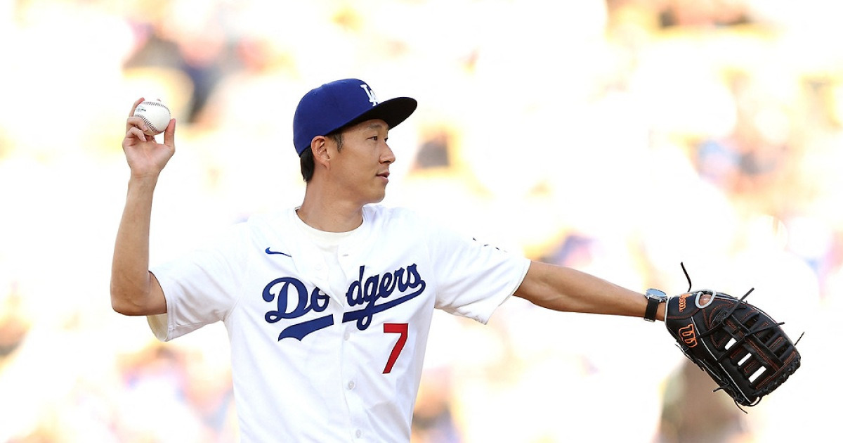Son Heung-min throws ceremonial first pitch at Dodger Stadium — in pictures