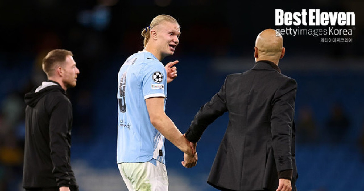 '90골' 더 필요한데… "홀란? 호날두 넘을 것" 최단 기간 'UCL 50골' 괴물 향한 과르디올라의 믿음