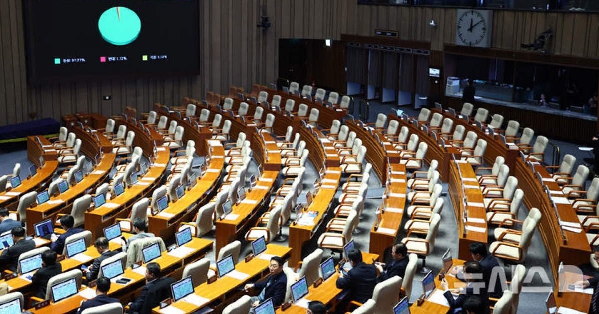 국힘, 내란재판부법 통과에 "거대 여당이 헌법 짓밟아"