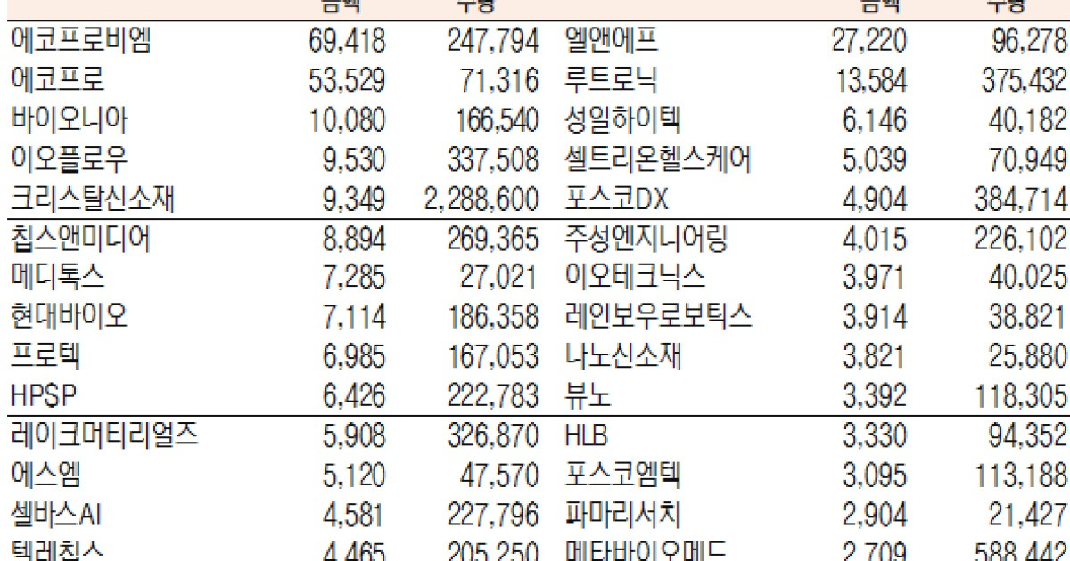 데이터로 보는 증시 에코프로·에코프로비엠 기관·외국인 코스닥 순매수 1위6월 13일 최종치