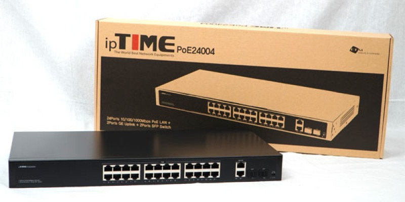 VLAN과 장거리 연결 SFP 지원, 24포트 PoE 허브 ipTIME PoE24004 | 보드나라/케이벤치