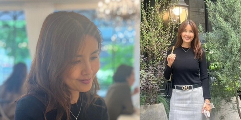 신애라 오랜만에 딸들과 나들이 세련된 블랙 티 롱스커트 패션 스타와 패션